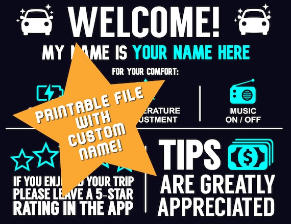 PRINTABLE Uber Tip Sign With Name DIGITAL FILE - Etsy Australia