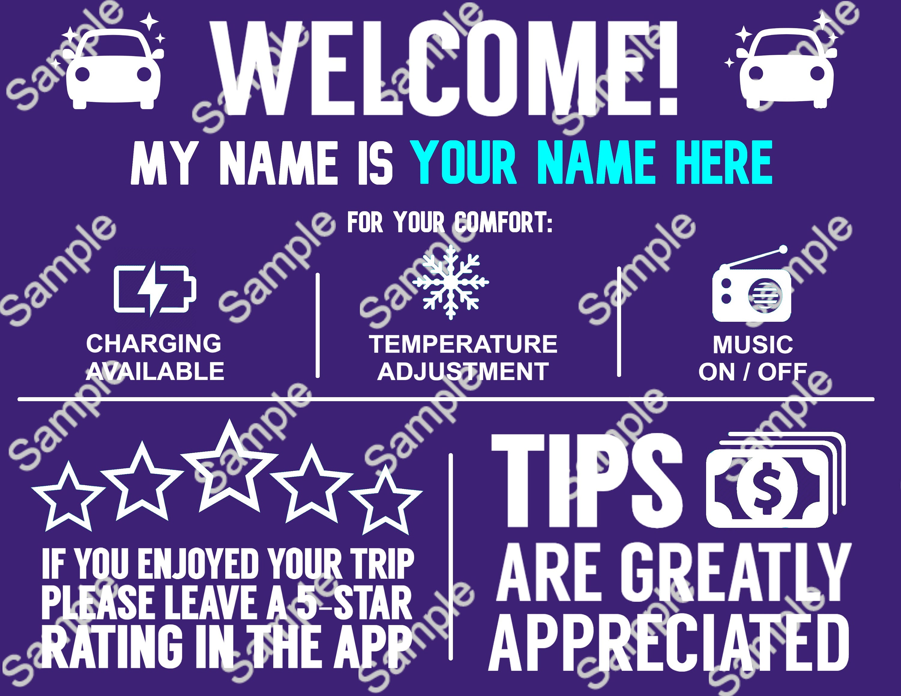PRINTABLE Uber Tip Sign With Name - DIGITAL FILE - Etsy