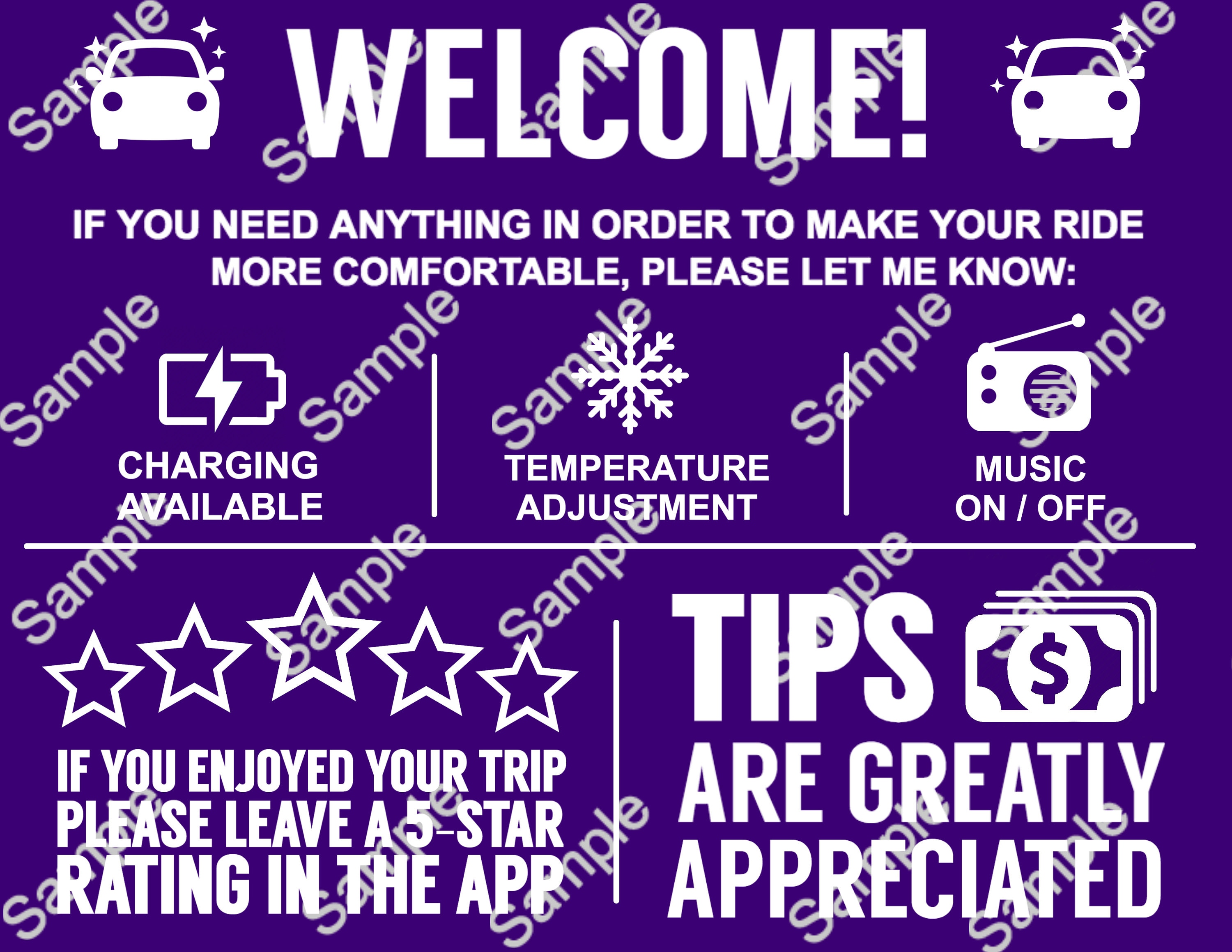 Lyft Uber Rideshare Tip Sign in PURPLE - Etsy