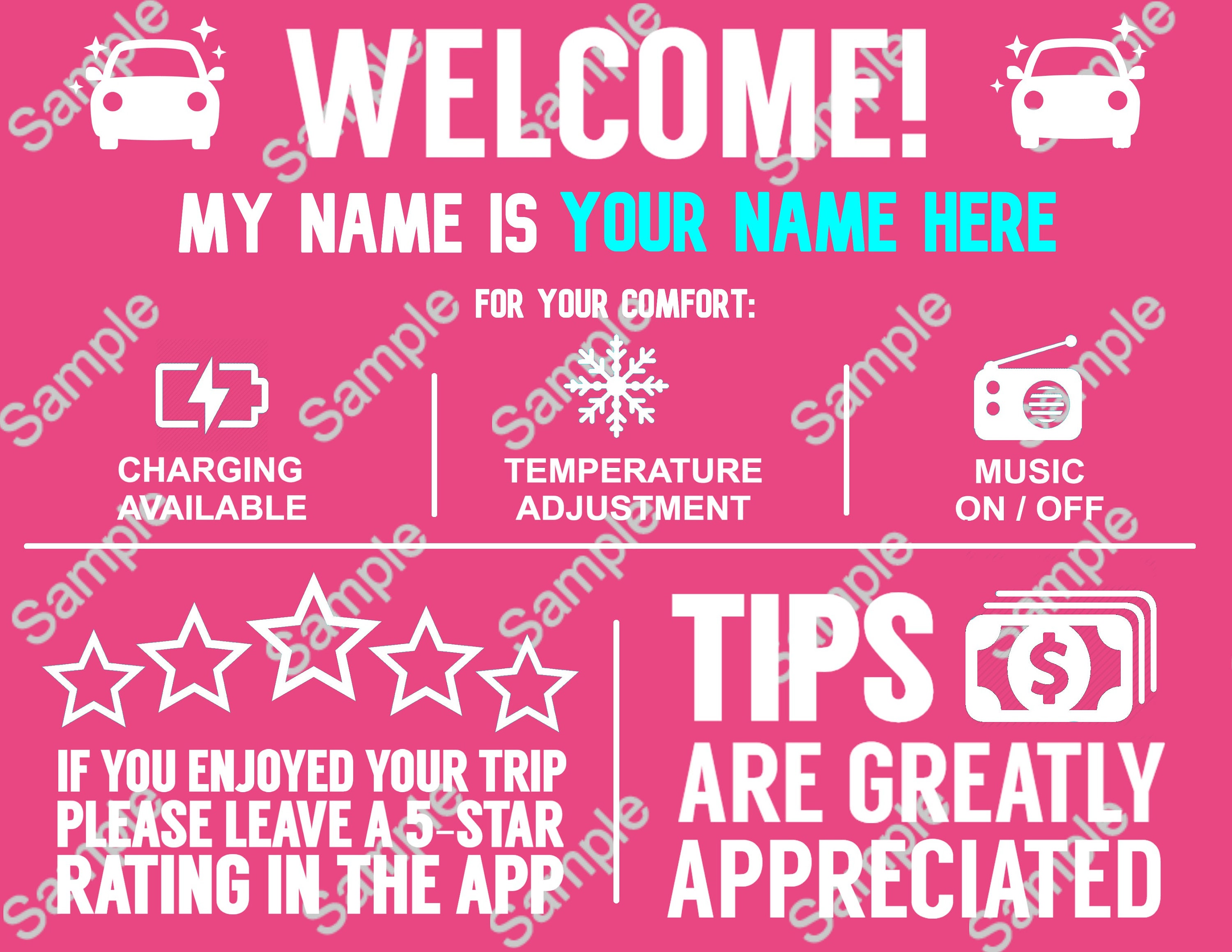 PRINTABLE Uber Tip Sign With Name - DIGITAL FILE - Etsy