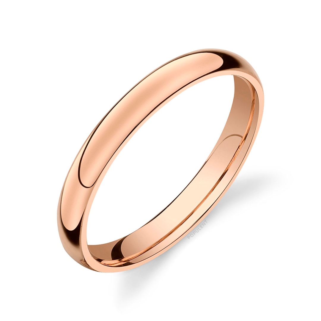 14k Rose Gold Band (3mm) | CLASSIC DOME | Polished | Comfort Fit | Men ...