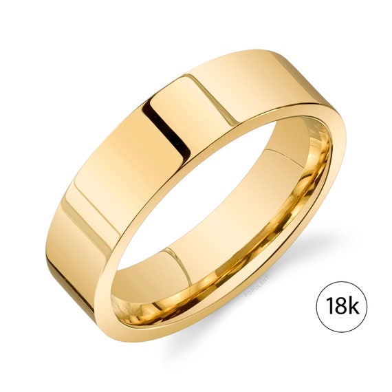 18k Yellow Gold Band 6mm FLAT Polished Comfort Fit | Etsy