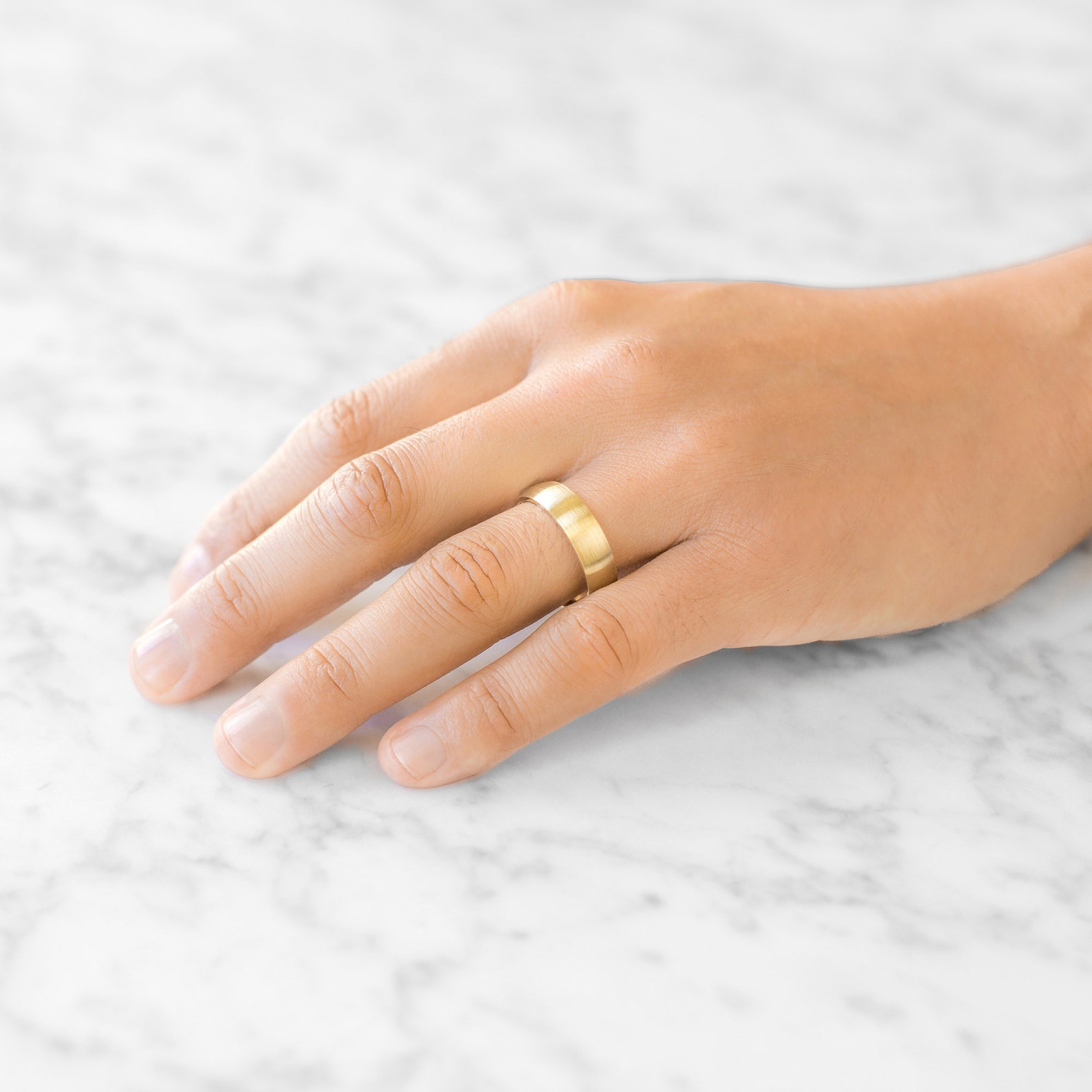 14k Yellow Gold Band 6mm LOW DOME Matte Brushed - Etsy