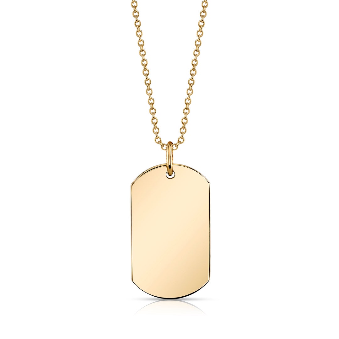 14k Solid Yellow Gold Dog Tag (medium/15mm) | Initial Engraving ...