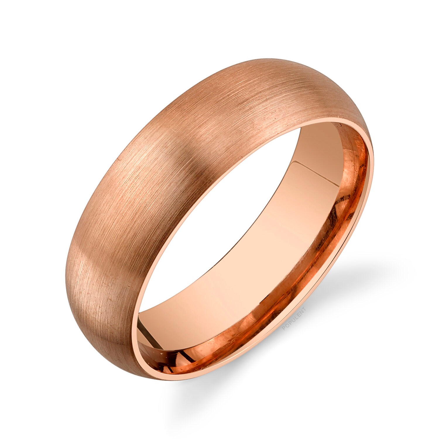 14k Rose Gold Band 6mm CLASSIC DOME Matte Brushed | Etsy