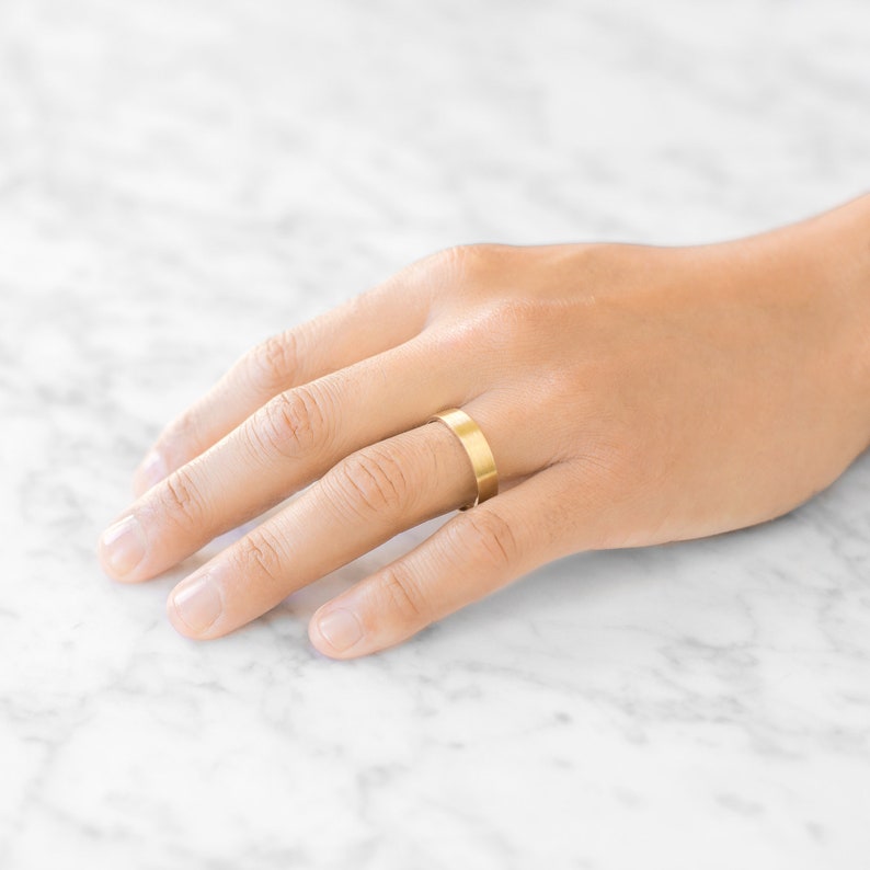 14k Yellow Gold Band 5mm FLAT Matte Brushed Comfort - Etsy