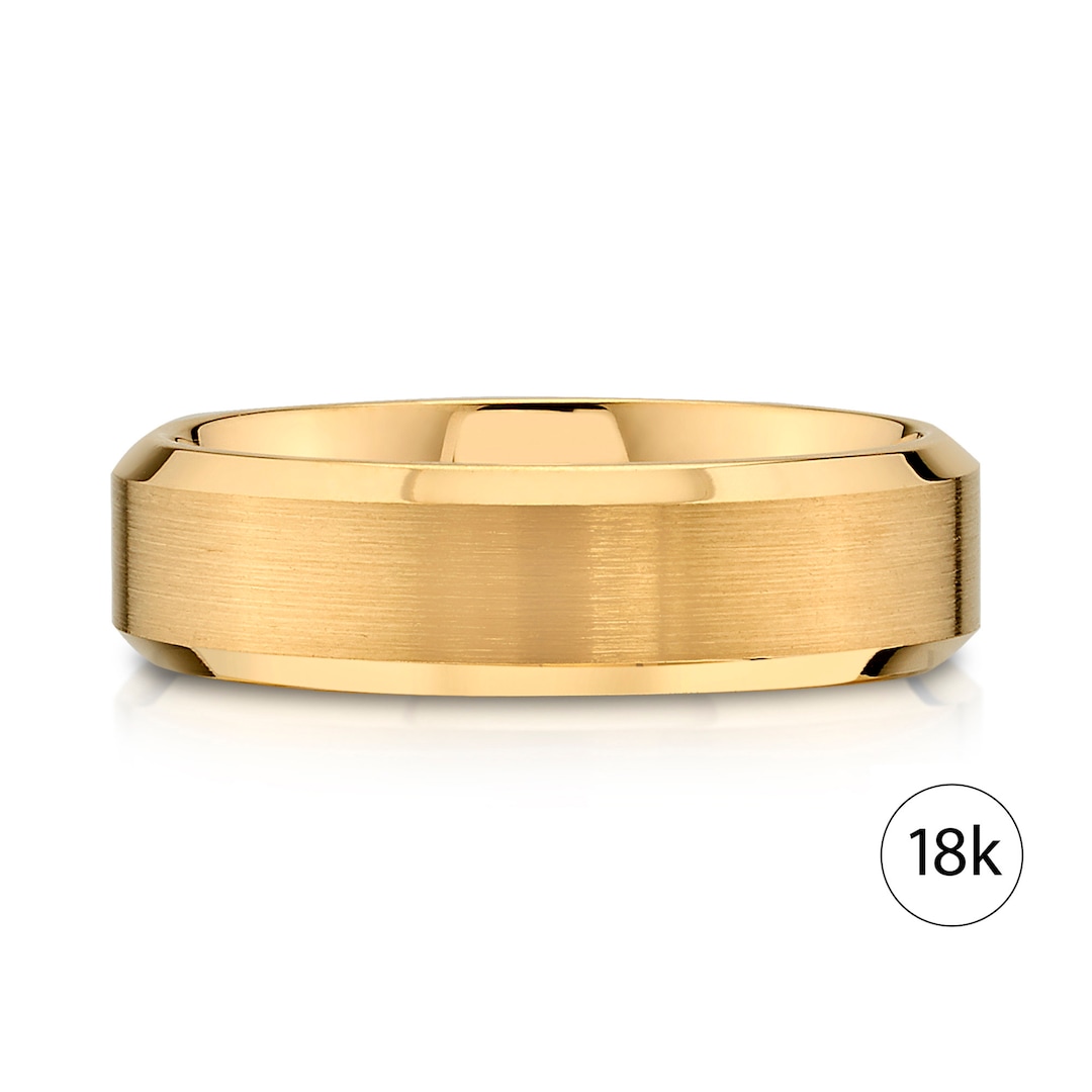 18k Yellow Gold Band (6mm) | BEVELED EDGE | Matte Brushed | Comfort Fit ...