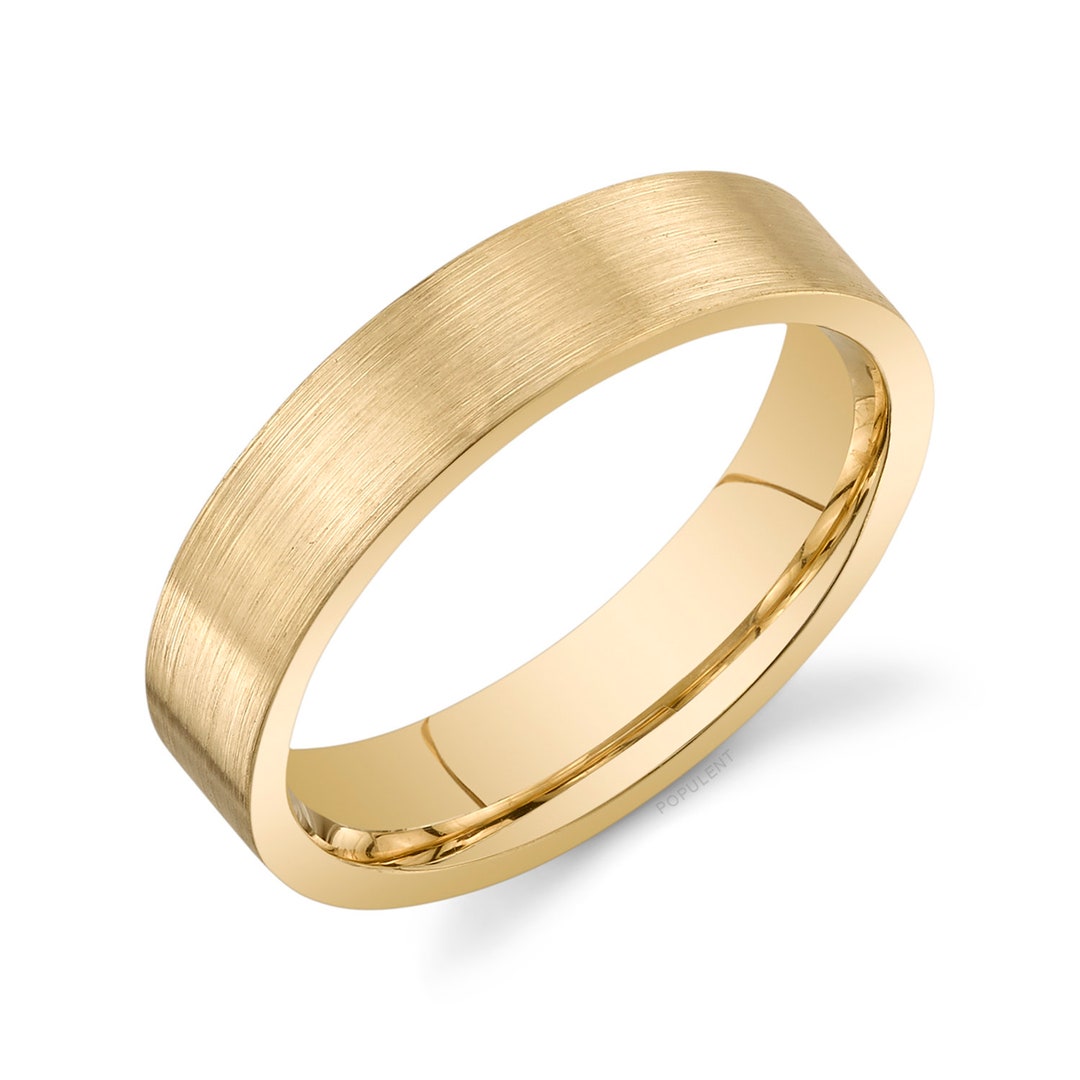 14k Yellow Gold Band (5mm) | FLAT | Matte Brushed | Comfort Fit | Men's ...
