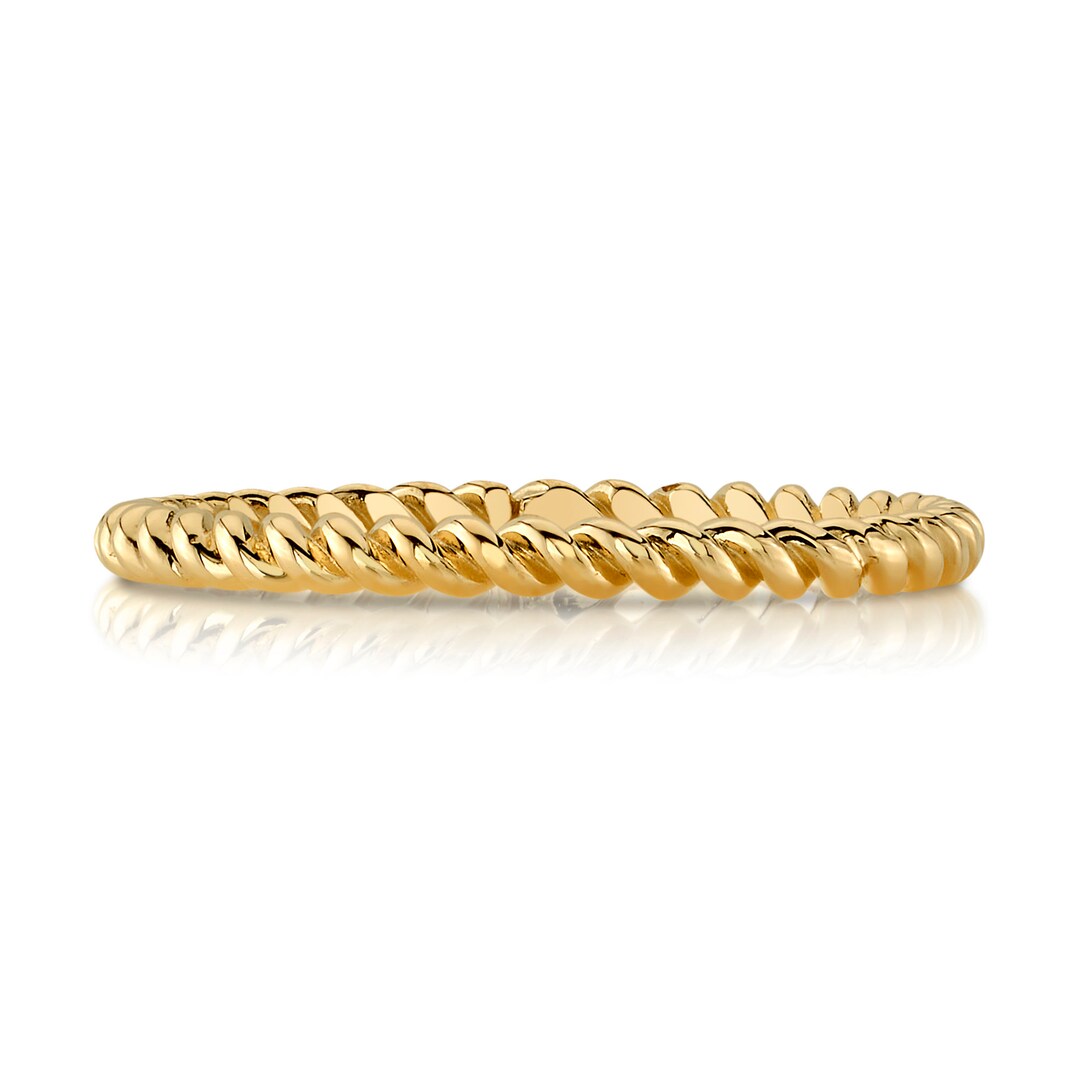14k Yellow Gold Rope Ring (2mm) | SOLID | Women's Stacking Band Twist ...