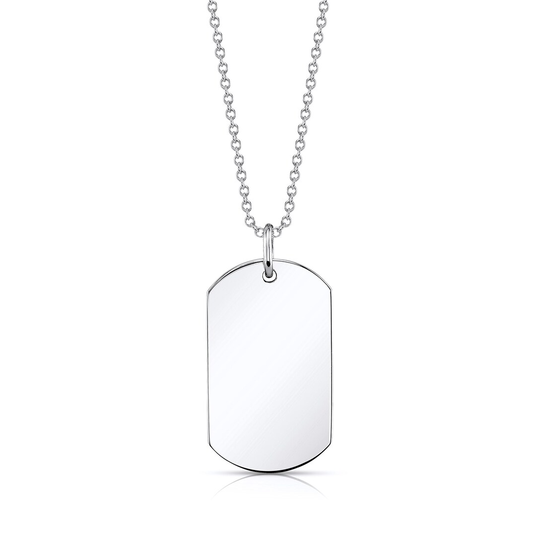 14k Solid White Gold Dog Tag (medium/15mm) | Initial Engraving ...