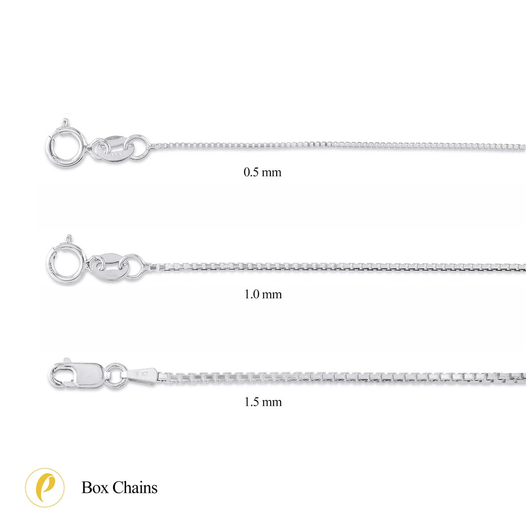 14k White Gold Box Chain (0.5mm, 1mm, 1.5mm) Necklace | Simple ...