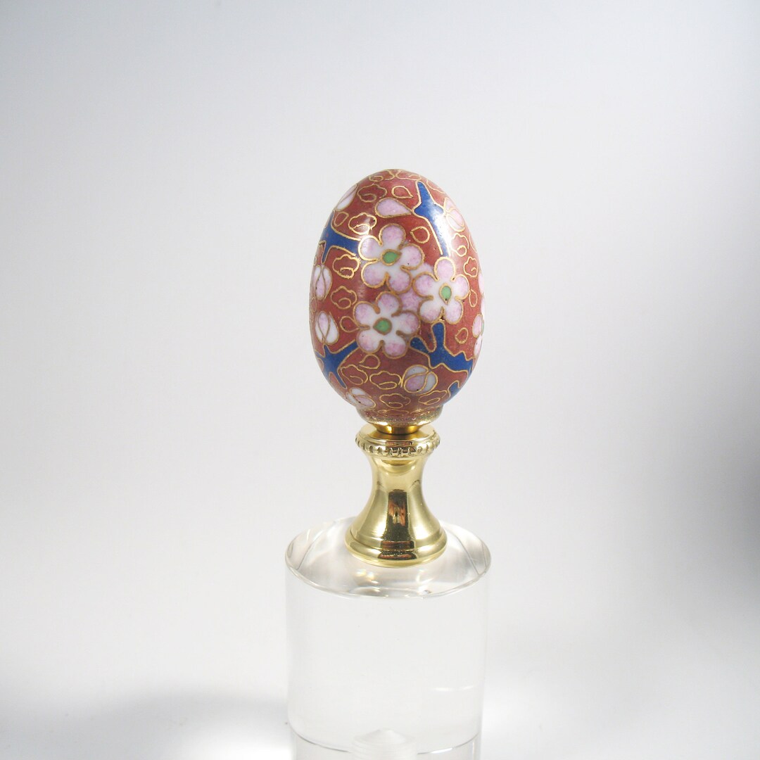 Lamp Finial Rust Color Cloisonne Egg With White and Pink Flowers ...