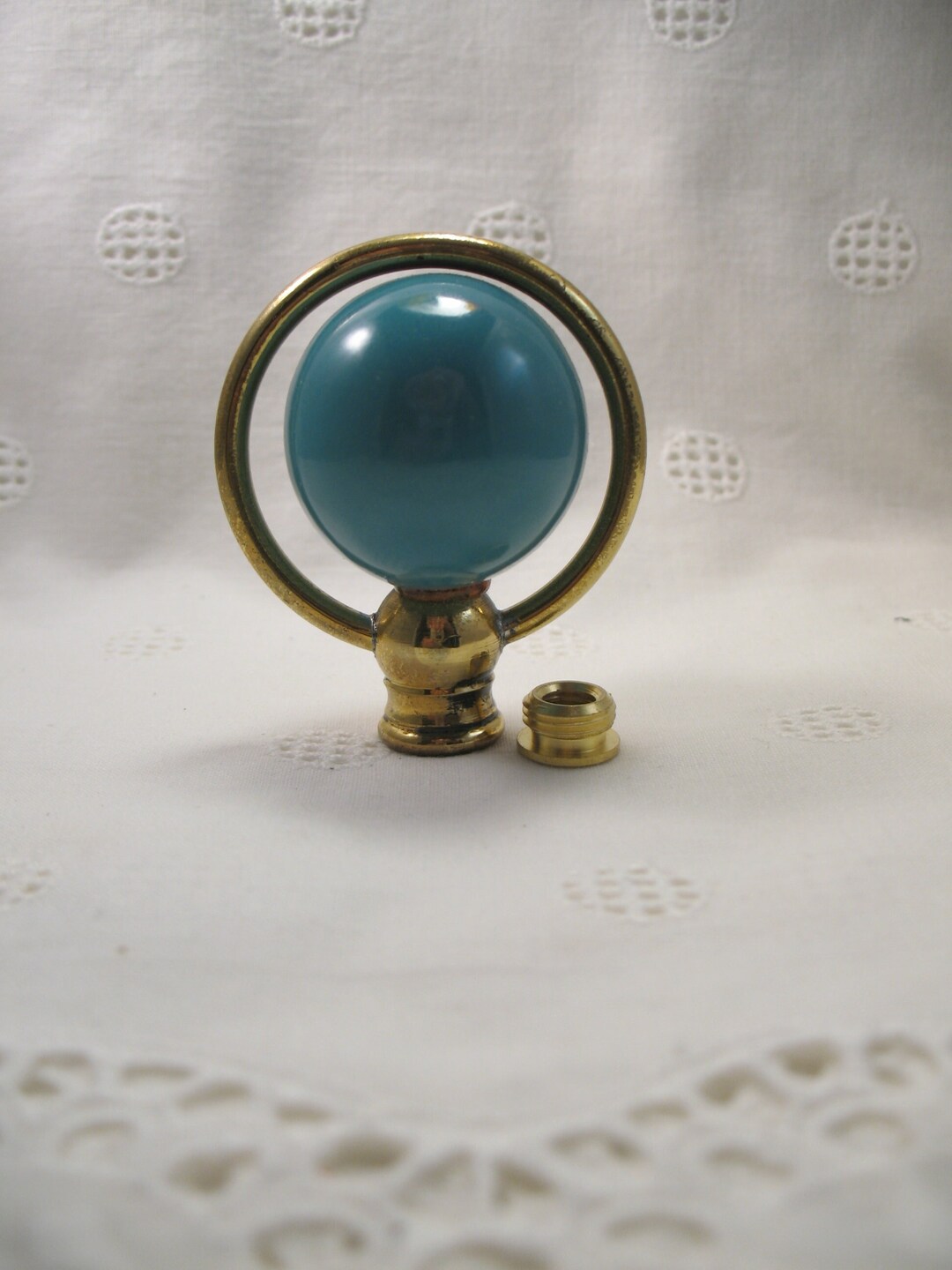 Lamp Finial Small Turquoise Ceramic Ball Brass Ring 3/8" 1/8ip 1/4-27 ...