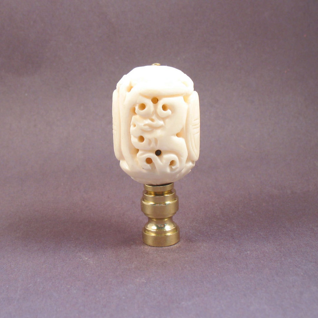 Carved Bone Oval Lamp Finial. Asian Inspired Bone Carving Lamp - Etsy