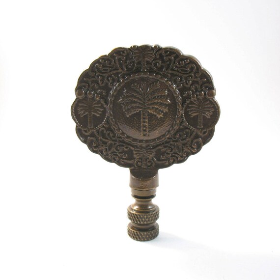 Lamp Finial Palm Tree Raised Design on a Disk Shield Dark | Etsy