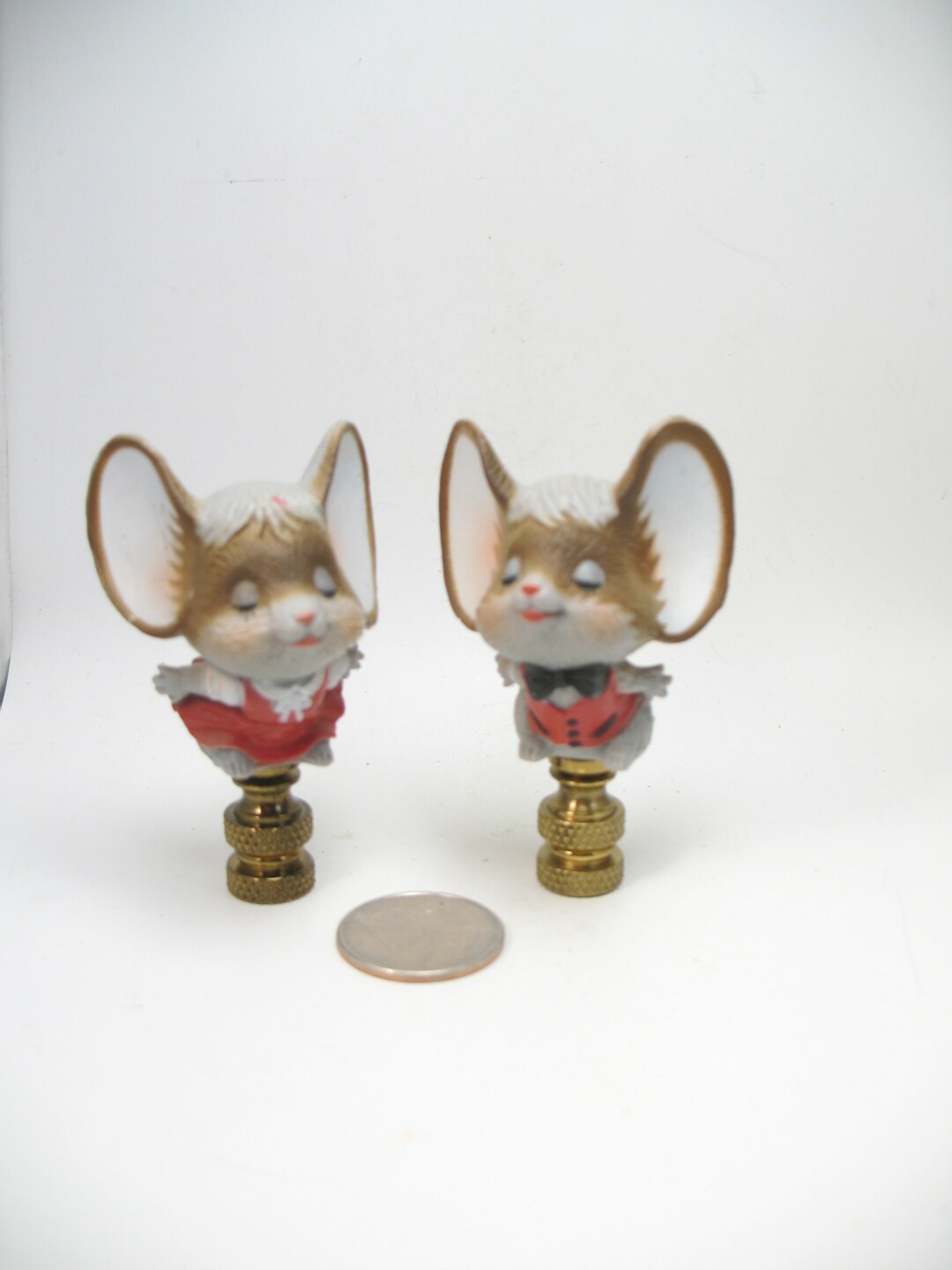 Lamp Finial PAIR of Kissing Mice Brass Hardware Cute Found Object ...