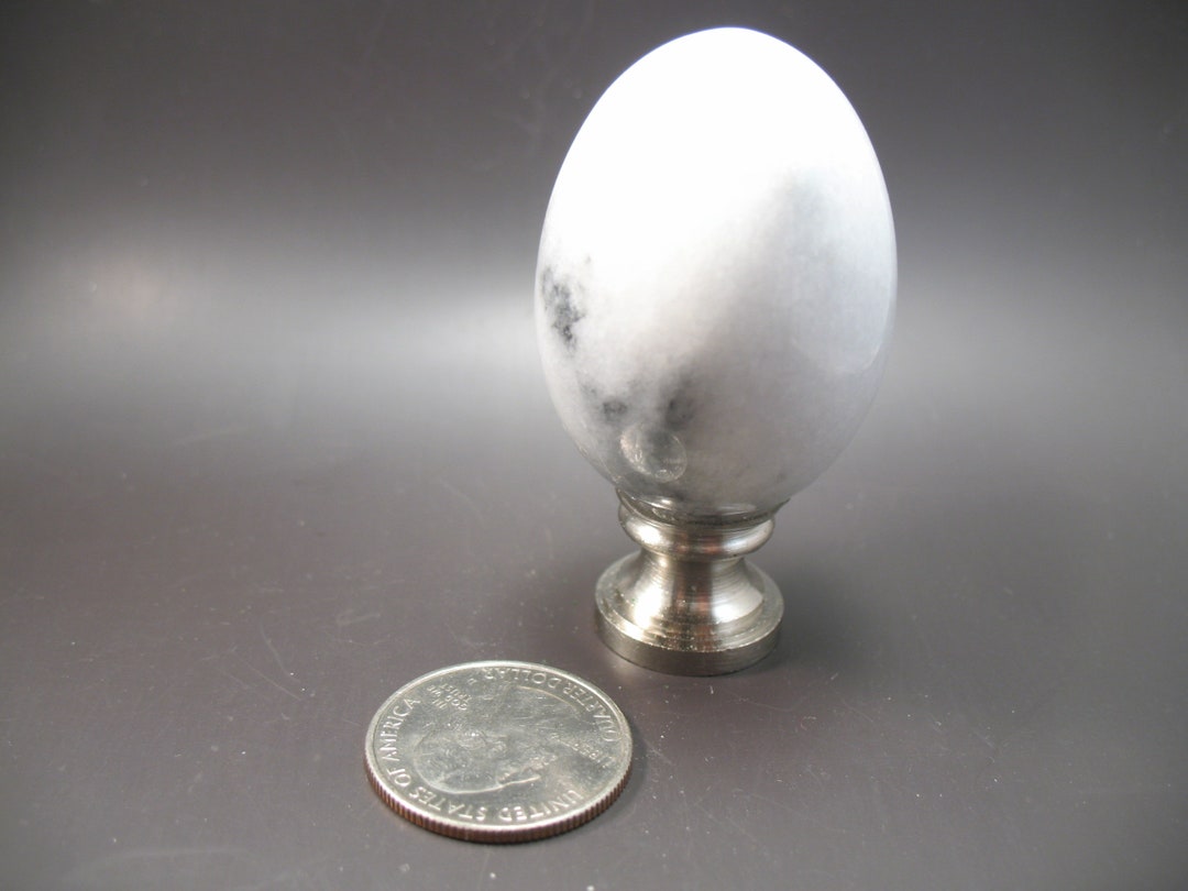 Lamp Finial Large White and Gray Marble Stone Egg Nickel on Brass ...