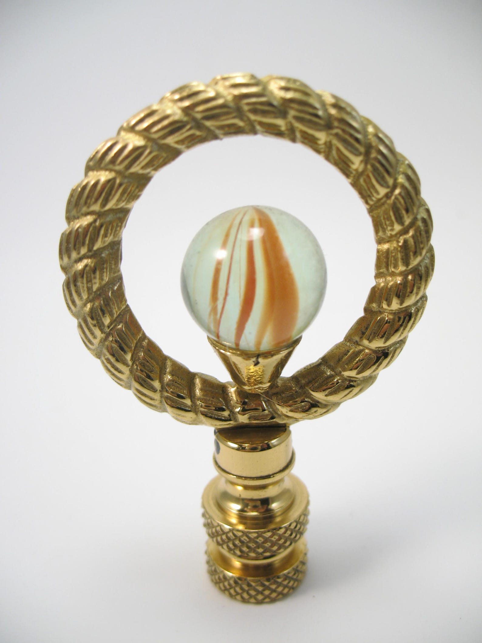 Lamp Finial Solid Brass Rope Loop With Small Glass Ball Sphere ...