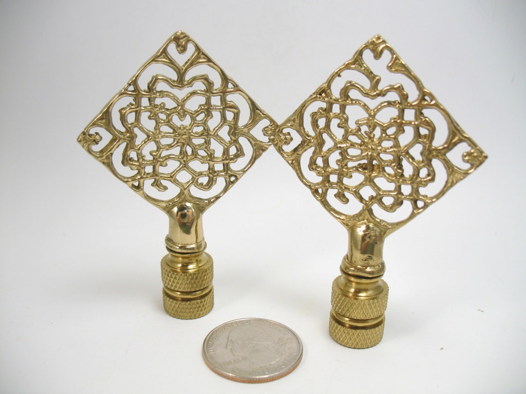 Lamp Finial: Pair of Solid Brass Bright Finish Filigree Lampshade ...