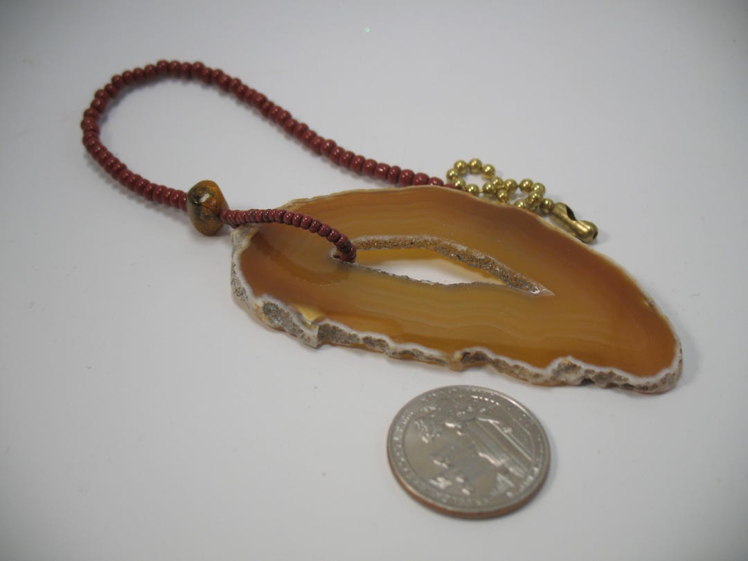 Fan Pull Brass Color Chain Butterscotch Geode Agate Stone 16" Overall # ...