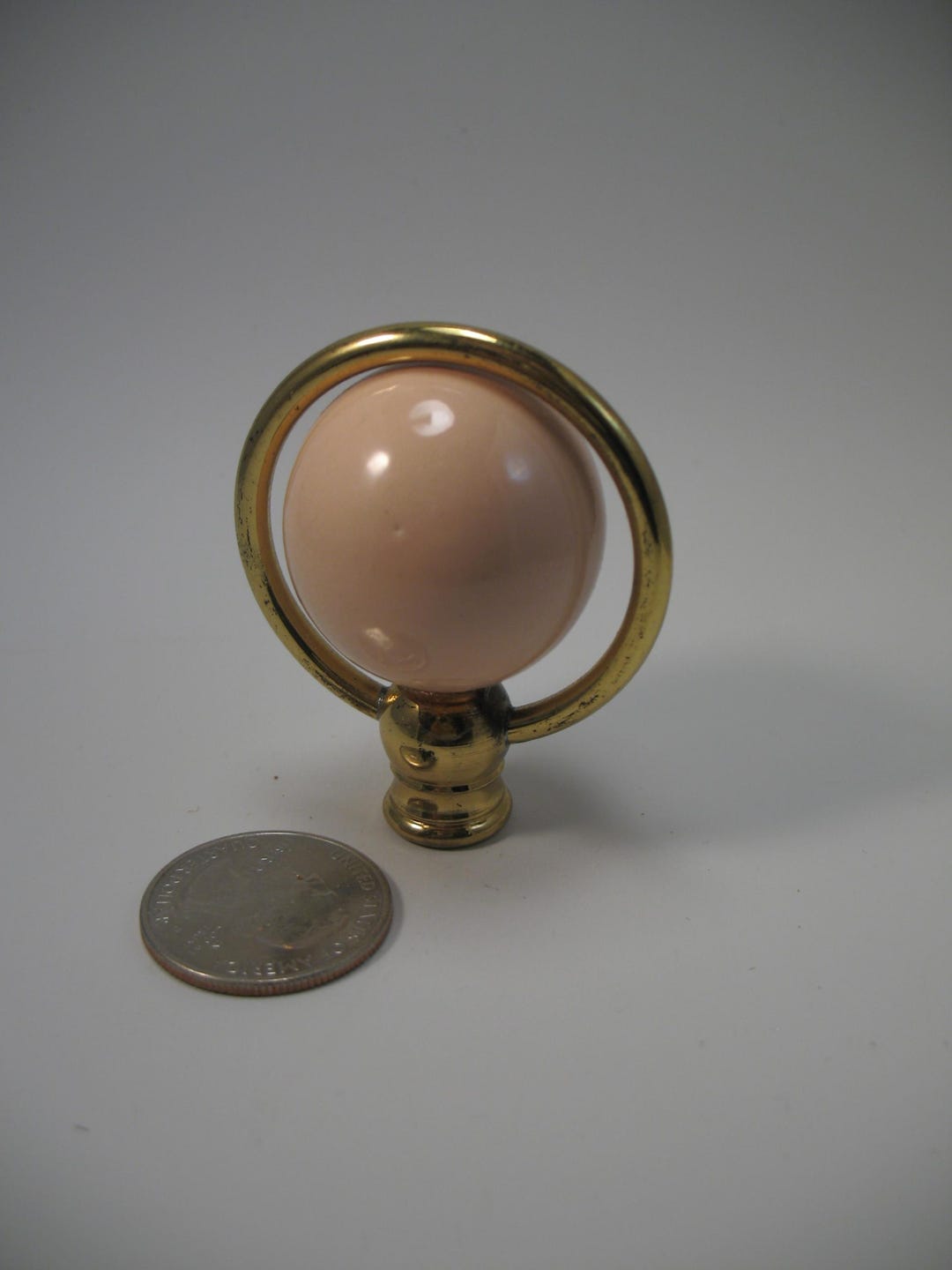 Lamp Finial Small Flesh Pink Ceramic Ball Brass Ring 3/8" 1/8ip 1/4-27 ...