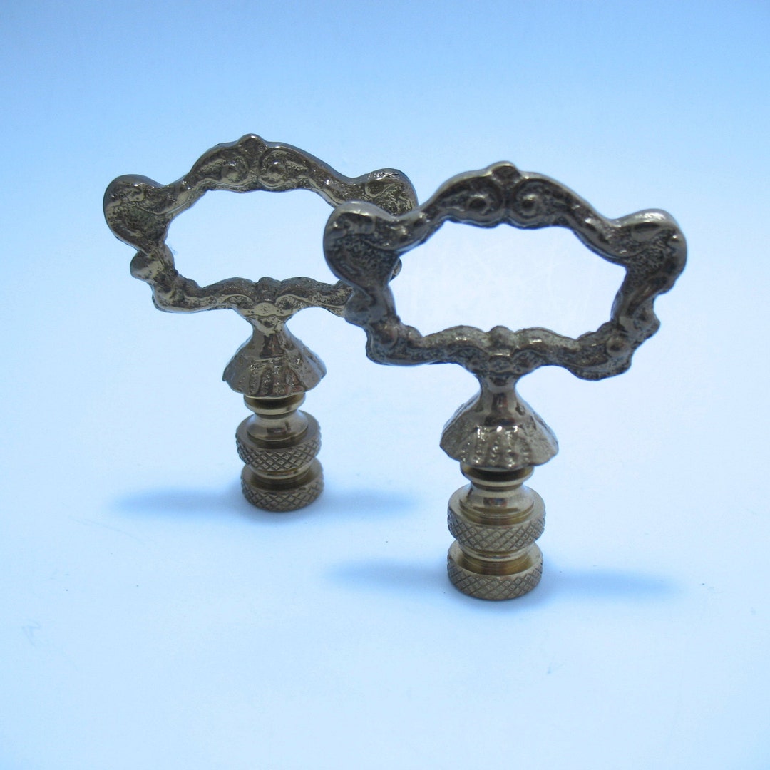 Lamp Finials Pair of Fancy Antiqued Brass Rectangle Loops Victorian ...