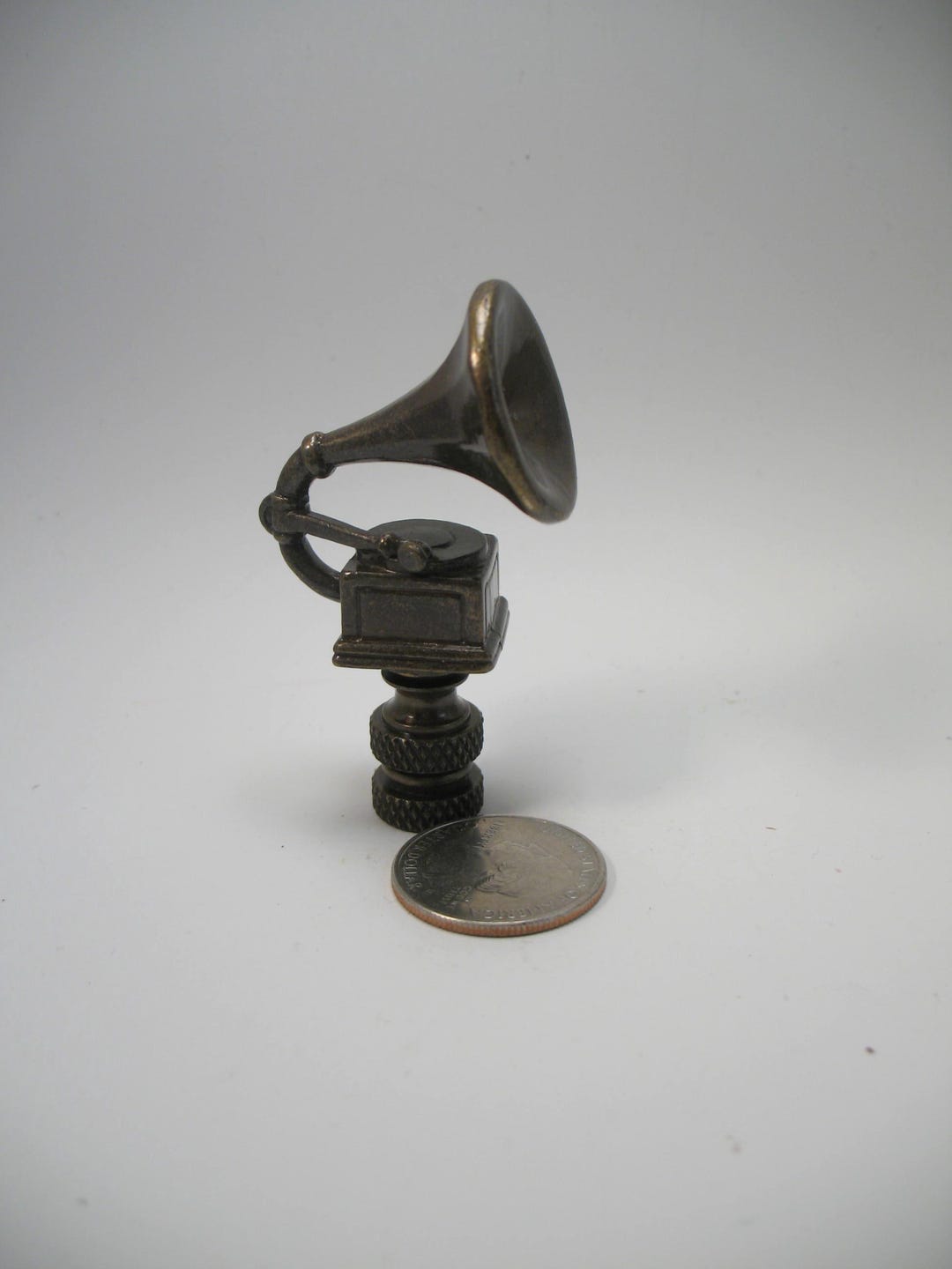 Lamp Finial, Reproduction of Old Victrola With Horn Bronze Finish ...