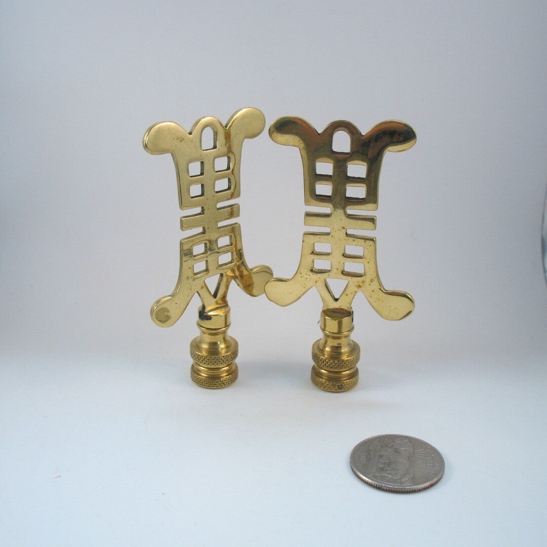 Lamp Finial: Pair of Solid Brass Asian Symbol Lampshade Finials ...