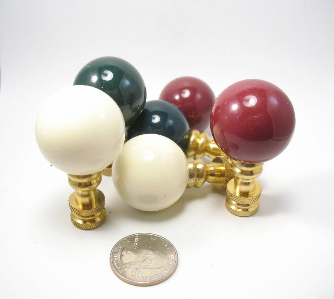 Lamp Finials Lot of 6 Acrylic off White, Green, Maroon 3 Pair Brass ...