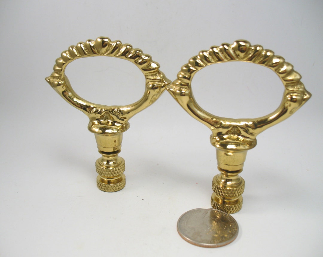 Lamp Finial: Pair of Solid Brass Bright Finish Loop Lampshade Finials ...
