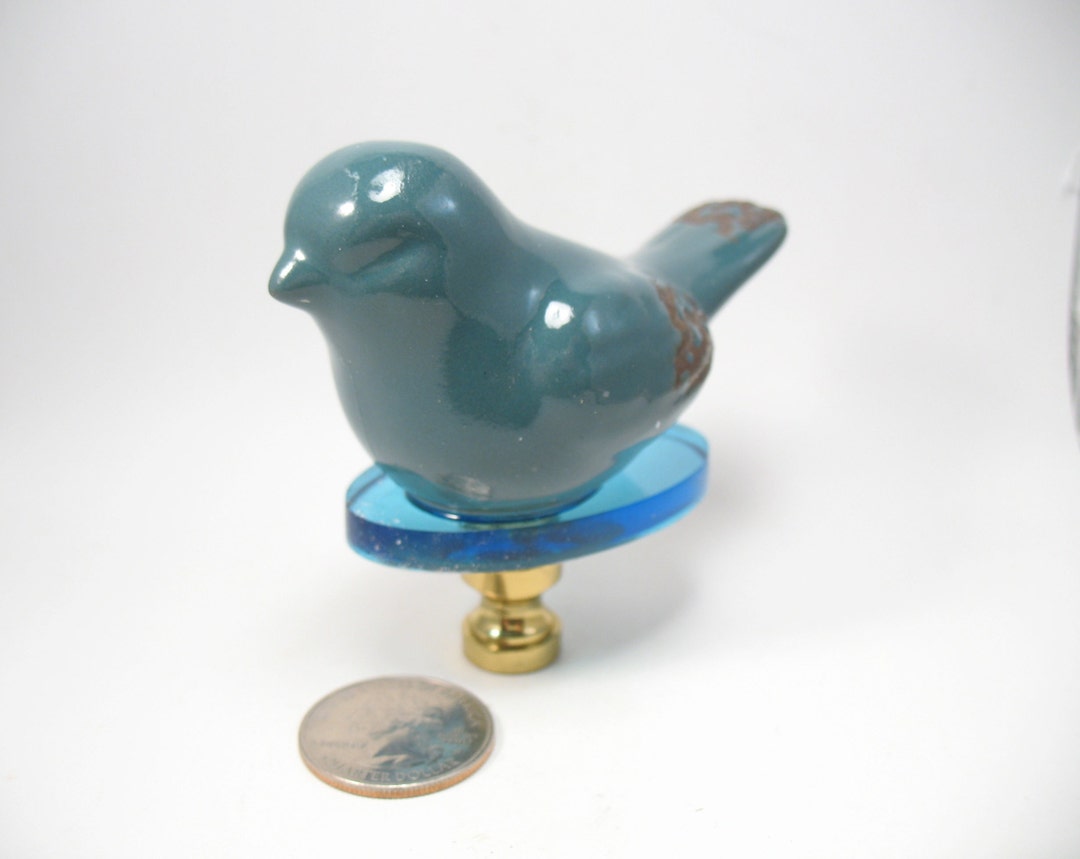 Lamp Finial Ceramic Bird on Blue Acrylic Base Brass Hardware Found ...