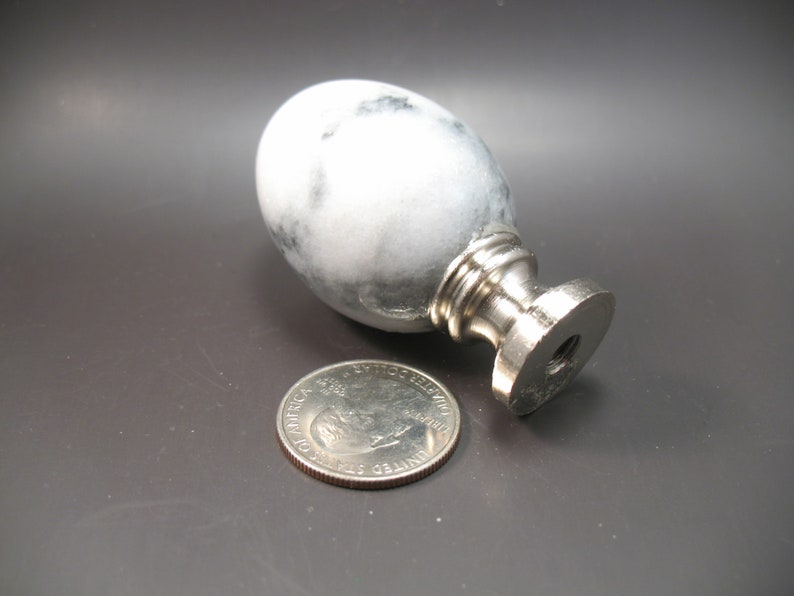 Lamp Finial Large White and Gray Marble Stone Egg Nickel on Brass ...