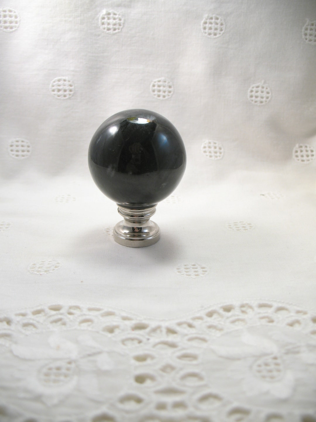 Lamp Finial Black Marble Ball on Chrome Hardware Standard Harp Thread ...