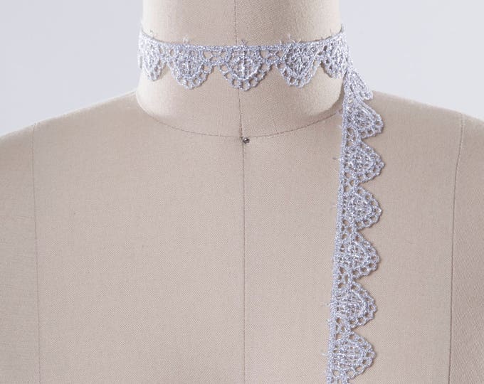Silver Lace Trim Metallic Silver Venice Lace Glam With Rose - Etsy