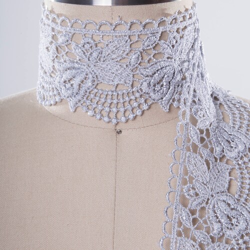 Silver Lace Trim Metallic Silver Venice Lace Glam With Rose | Etsy