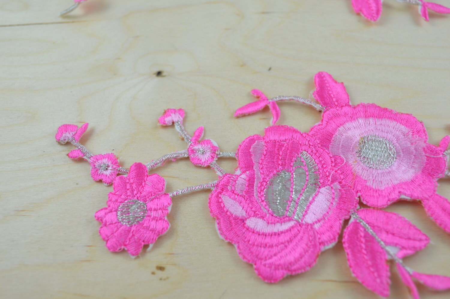 2 Pink Flower Patches. Pretty in Pink With Silver Accents | Etsy