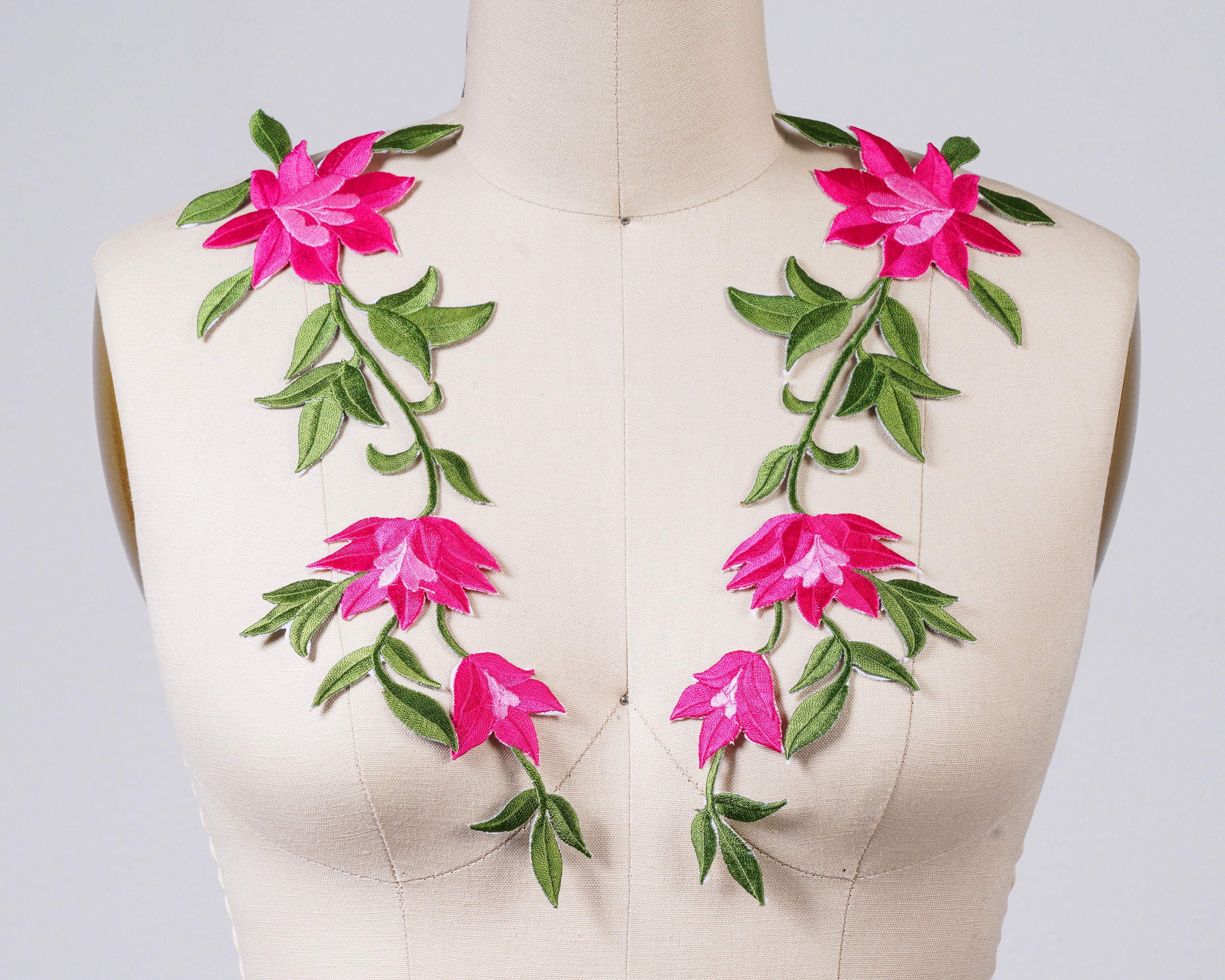 2 Red and Purple and Green Lily Embroidered Flower Patches/ Applique ...