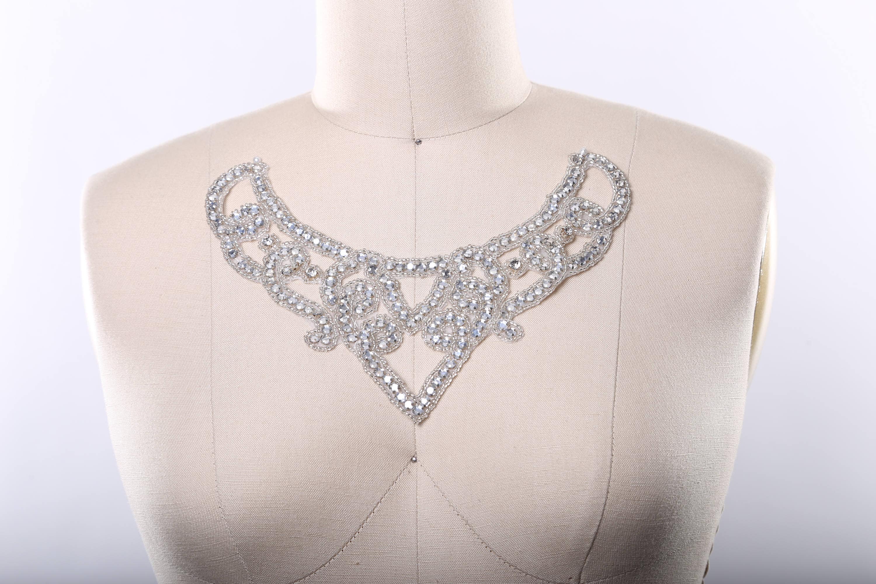 Silver Applique Neckline Silver Beads and Acrylic V Shaped | Etsy