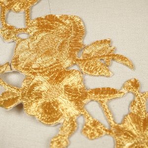 Gold Flower Patch/ Iron on Backing/ Pair/ Embroidery Flower Patch/ Gold ...