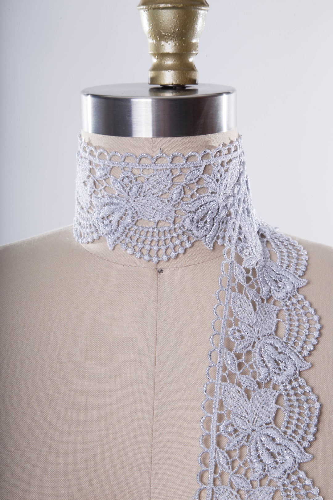 Silver Lace Trim Metallic Silver Venice Lace Glam With Rose Motif and ...