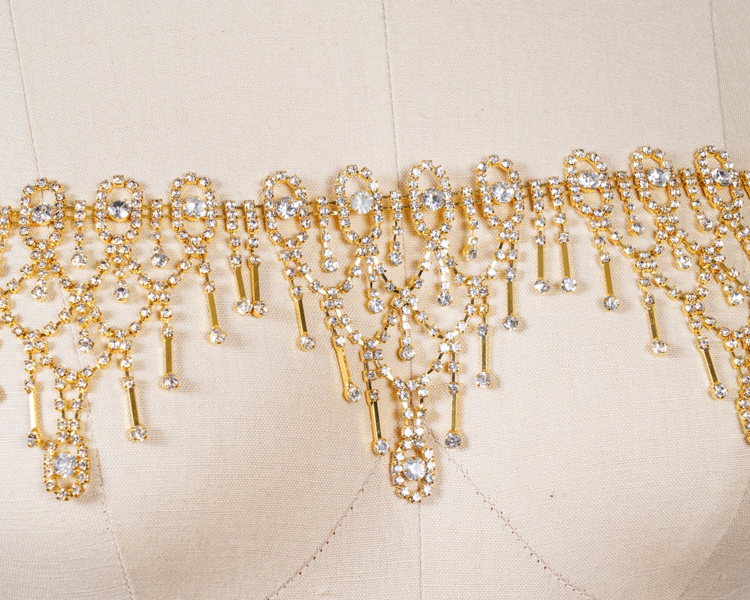 Gold Rhinestone Trim Dangled Trim 3.5" Height Rhinestone Trim for ...