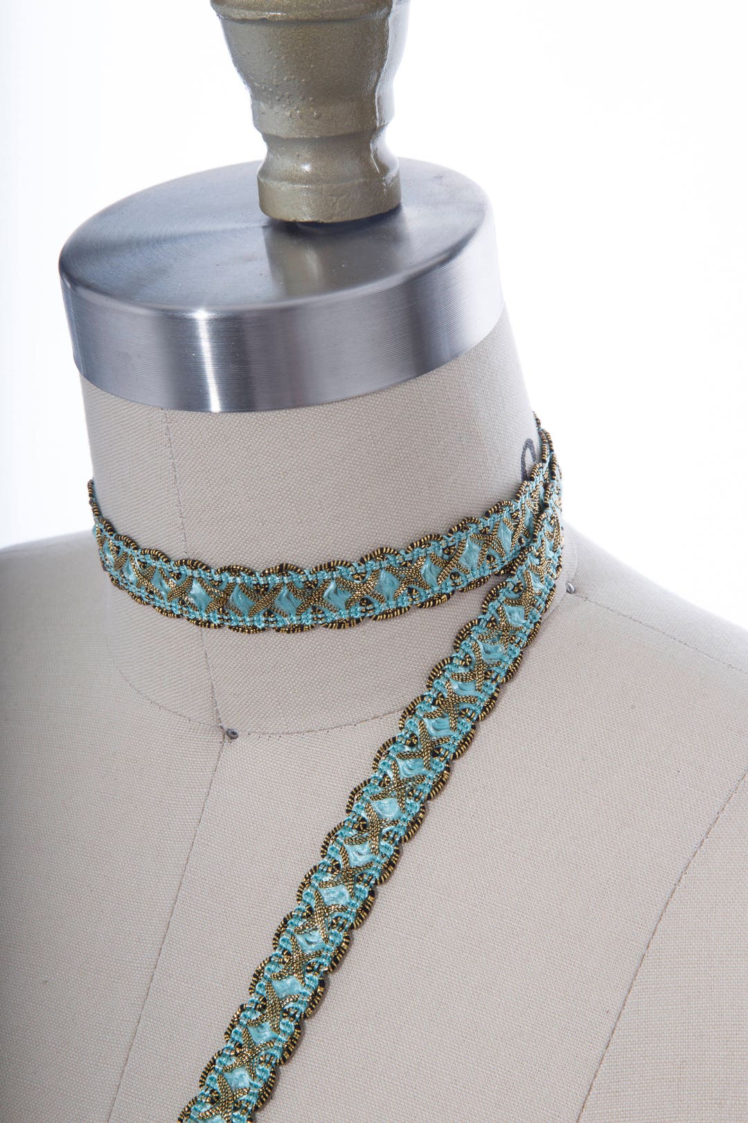 Crystal Blue Gimp Trim 2 Yards Crystal Blue and Antique Gold Gimp/ 16mm ...