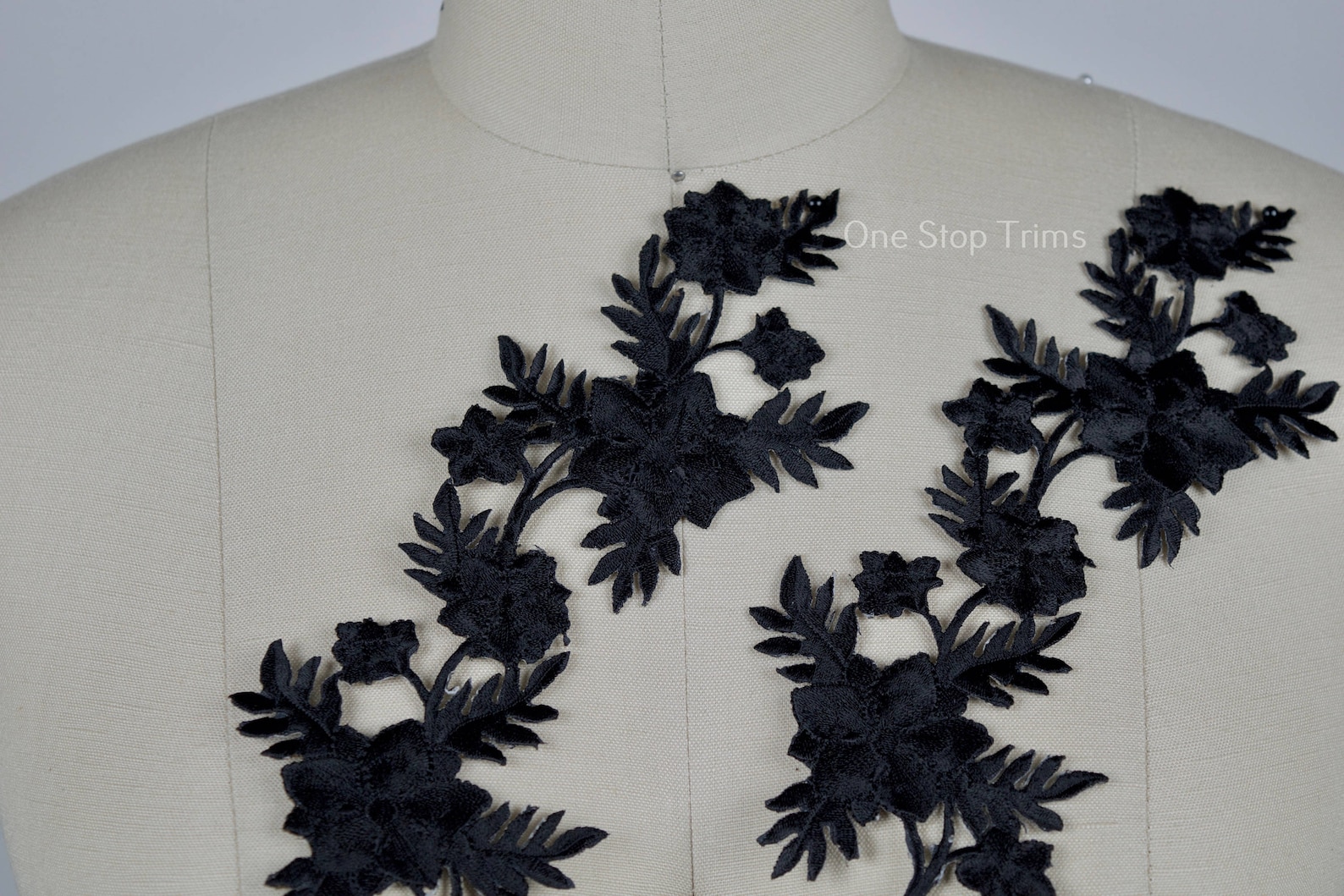 Black Flower Embroidery Applique Patch: Iron-on Leaf Design (set of 2 ...