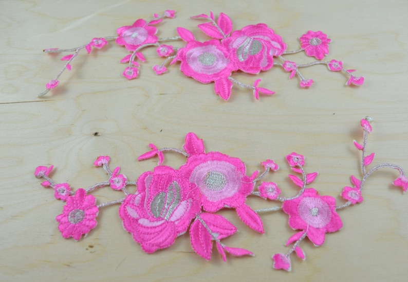 2 Pink Flower Patches. Pretty in Pink With Silver Accents | Etsy