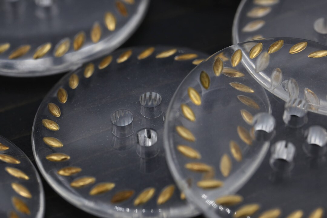 Large Clear Plastic Button/ 4 Pcs / Four Holes/ Gold Etching Star Style ...