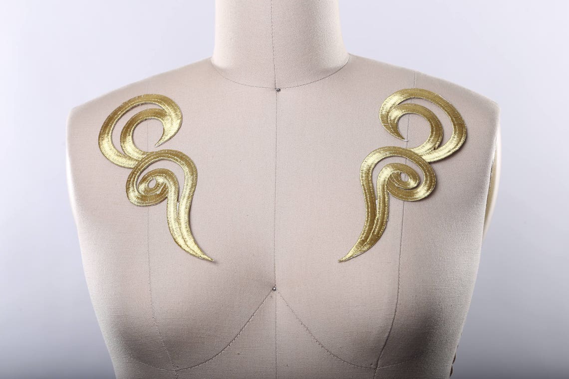 2 Antique Gold Embroidery Patch Iron on Appliques Mirrored - Etsy