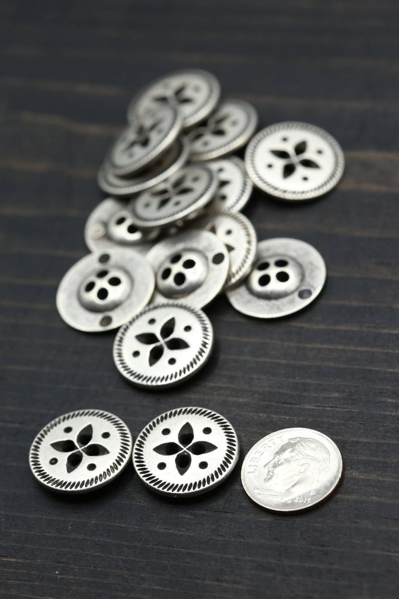 Silver Shirt Button 12 PIECES Four Hole Button Silver Metal - Etsy