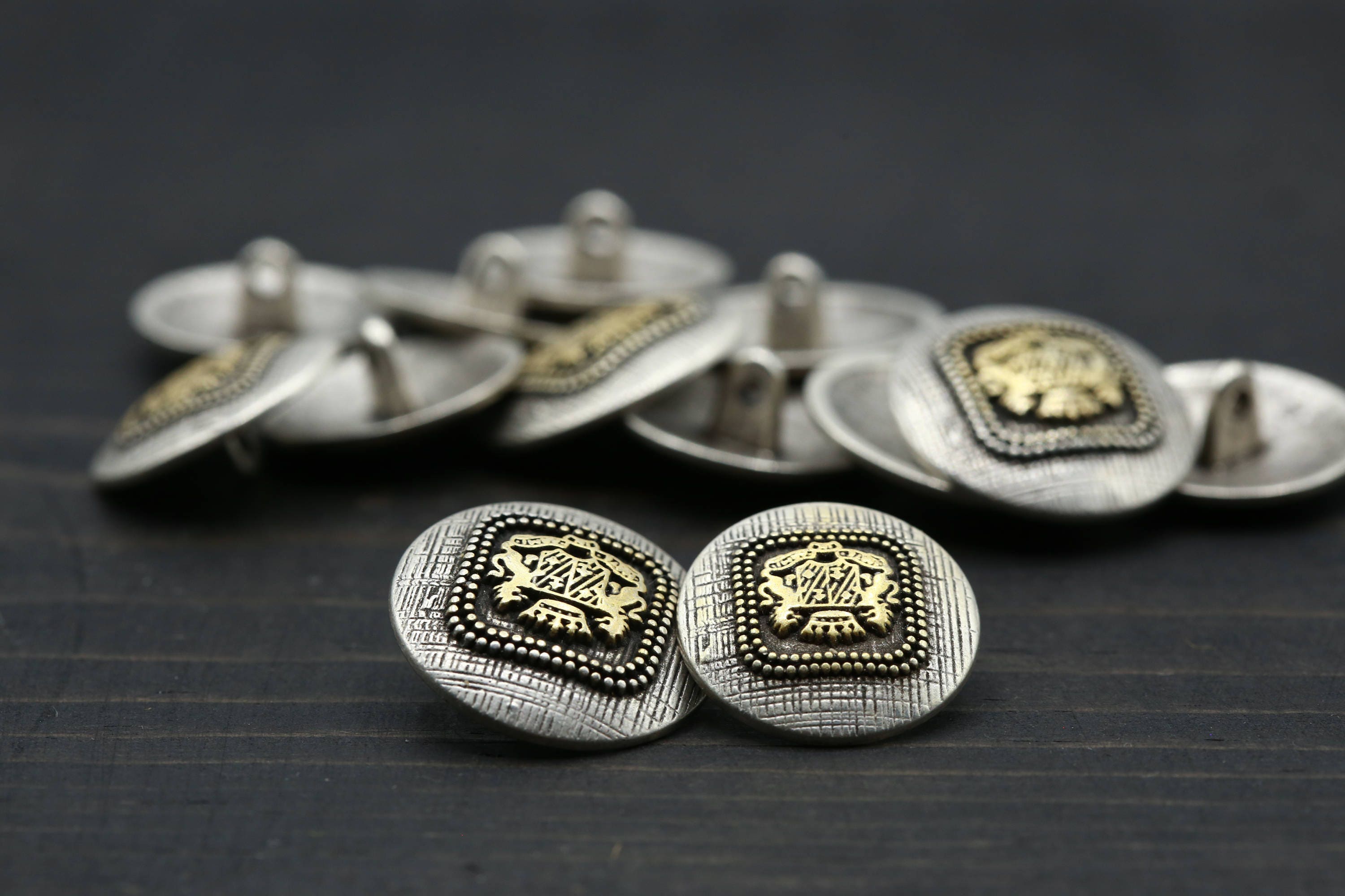 Antique Gold and Silver Metal Button/ Metal Buttons/ Scratched Effect ...