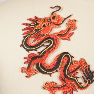 Dragon Patches PAIR of Chinese Red Dragon Patches. Satin, Embroidery ...