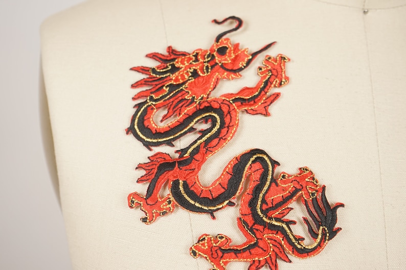 Dragon Patches PAIR of Chinese Red Dragon Patches. Satin | Etsy